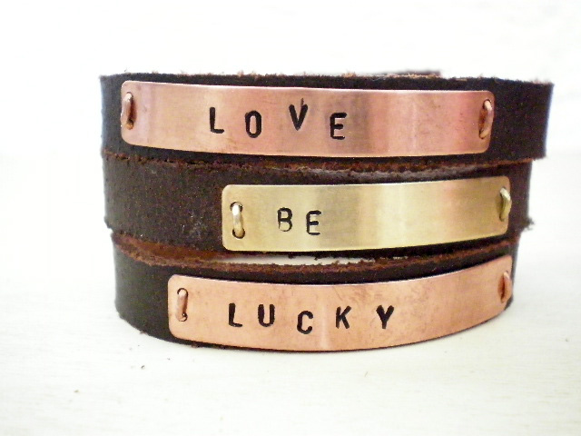 Custom Hand Stamped Jewelry- Personalized Leather Cuff Bracelet on Luulla